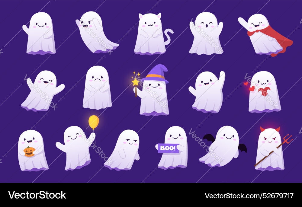 Kawaii Halloween Ghost Collection Royalty Free Vector Image