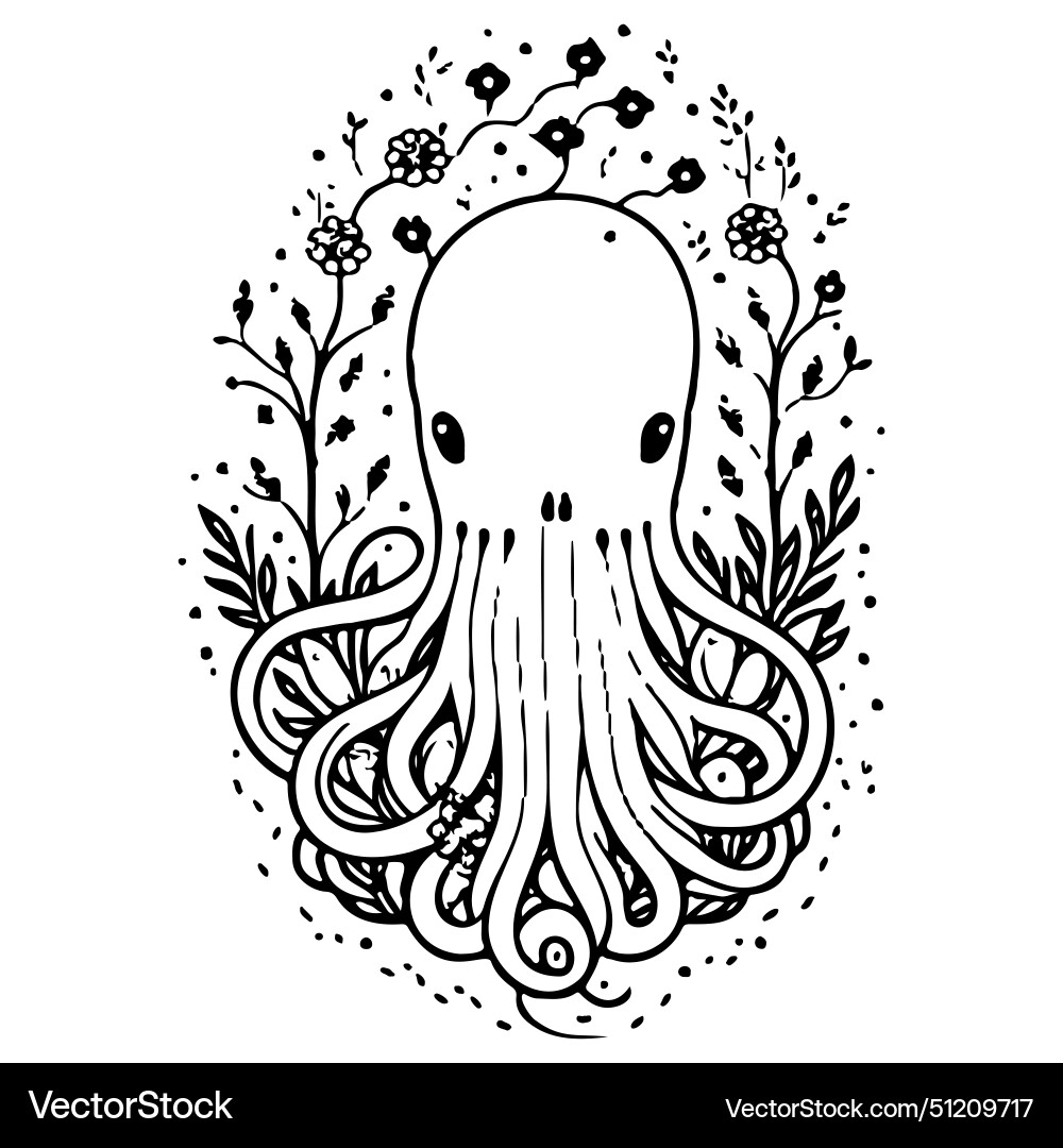 Octopus flower sketch hand draw Royalty Free Vector Image
