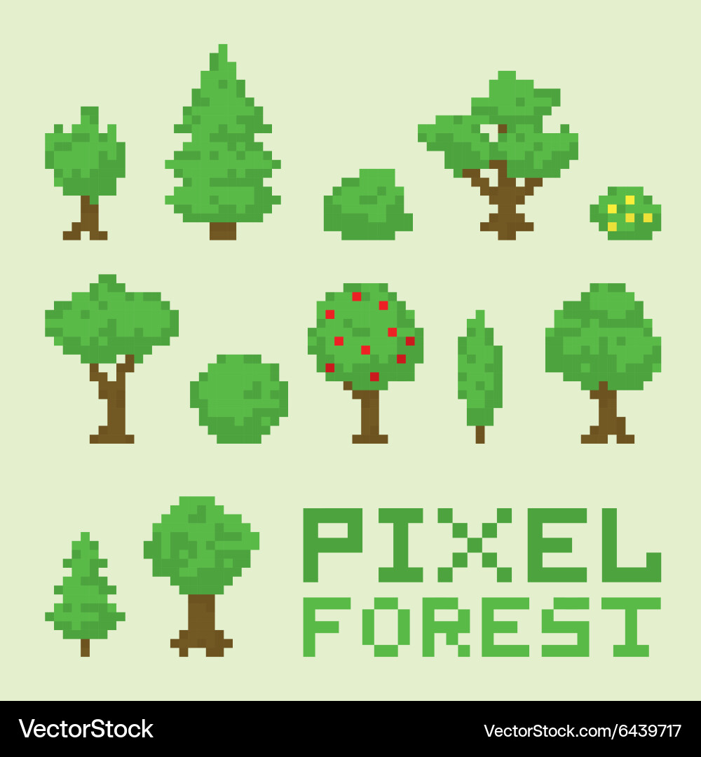 Pixel Kunstwald isoliert Set Lizenzfreies Vektorbild