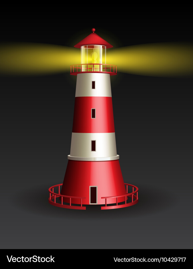 Red lighthouse on black background Royalty Free Vector Image