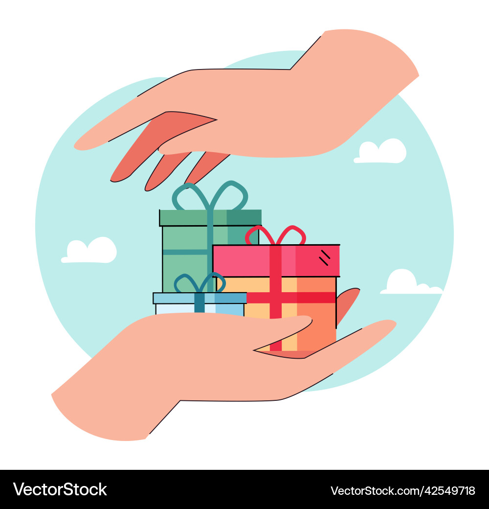 Big hand holding gift boxes Royalty Free Vector Image