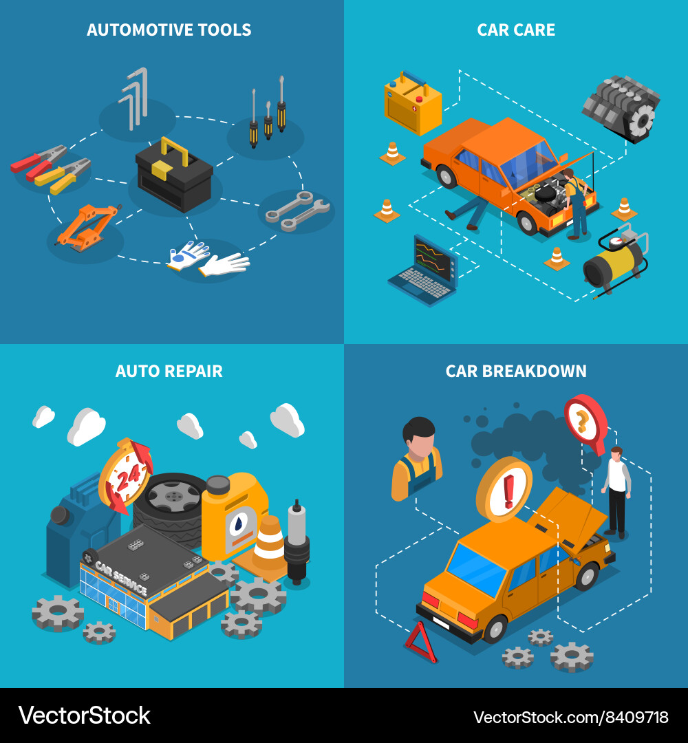 Car service isometric conceptual icon set Vector Image