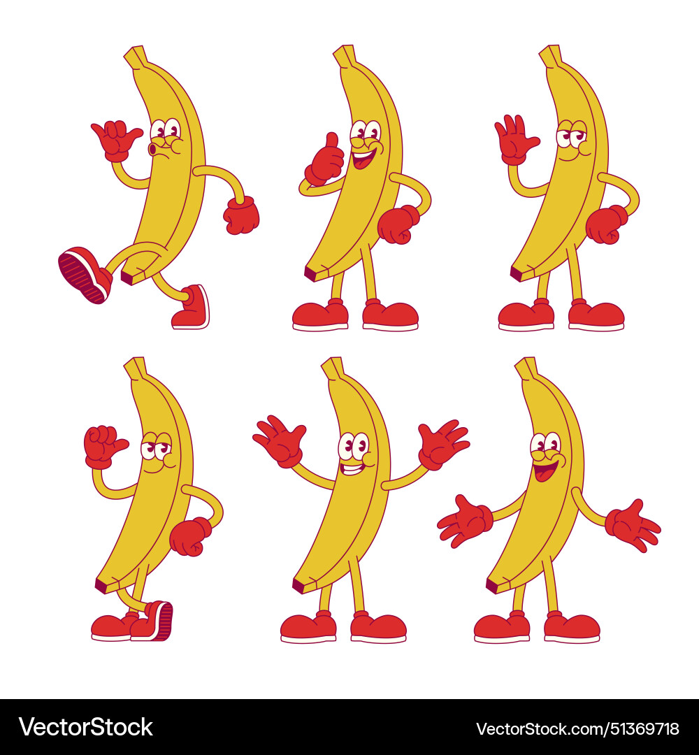 Collection of happy banana cartoon in different Vector Image