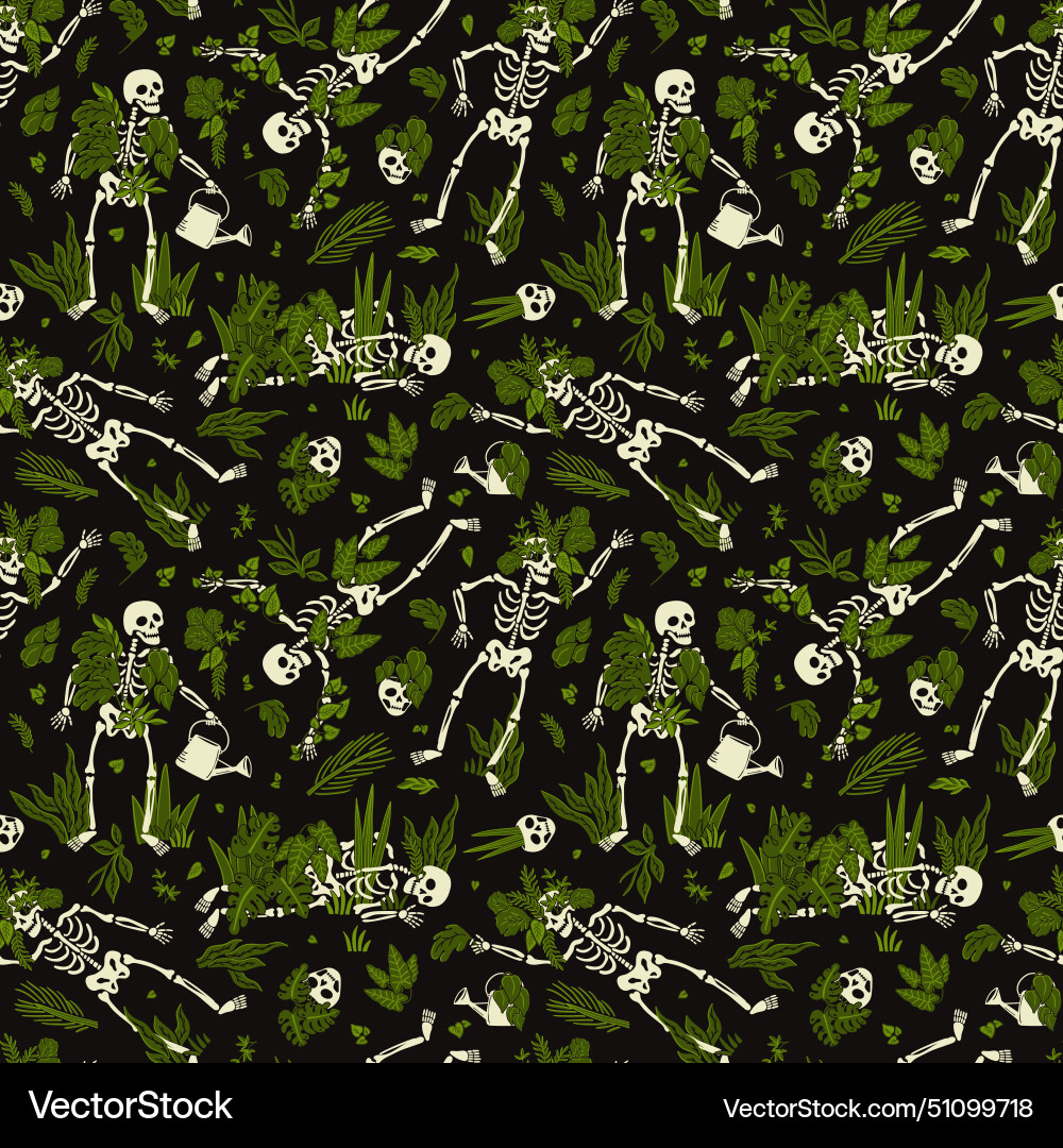 Eerie skeleton garden seamless pattern Royalty Free Vector