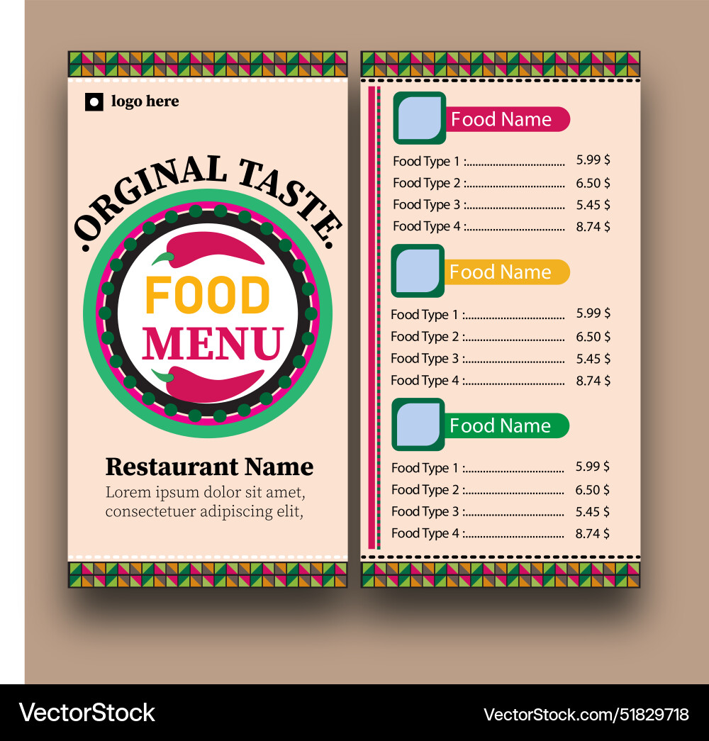 Restaurant food menu design Royalty Free Vector Image