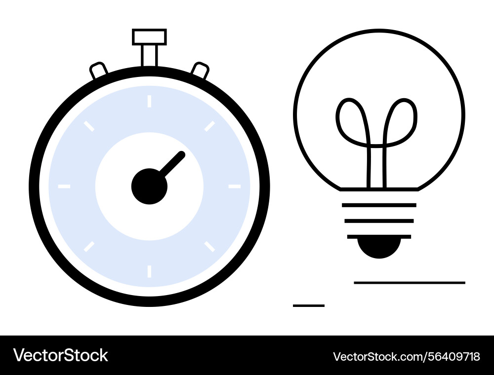 Stopwatch and light bulb representing time Vector Image