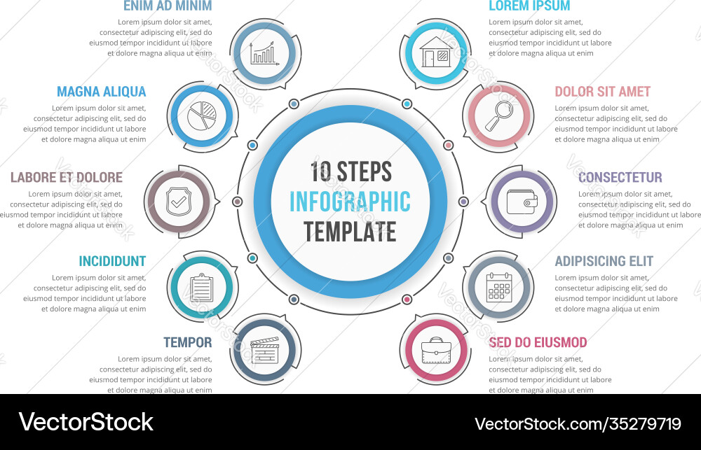 10 Schritte - Kreis Infografiken Lizenzfreies Vektorbild