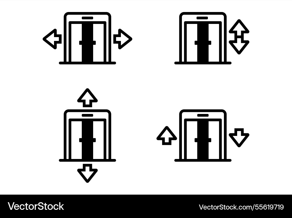 Black linear elevator icon open doors Royalty Free Vector
