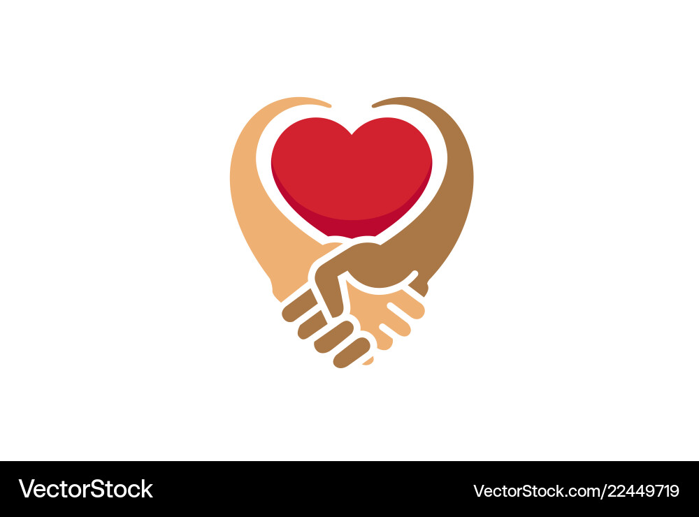Creative handshake heart inside logo Royalty Free Vector
