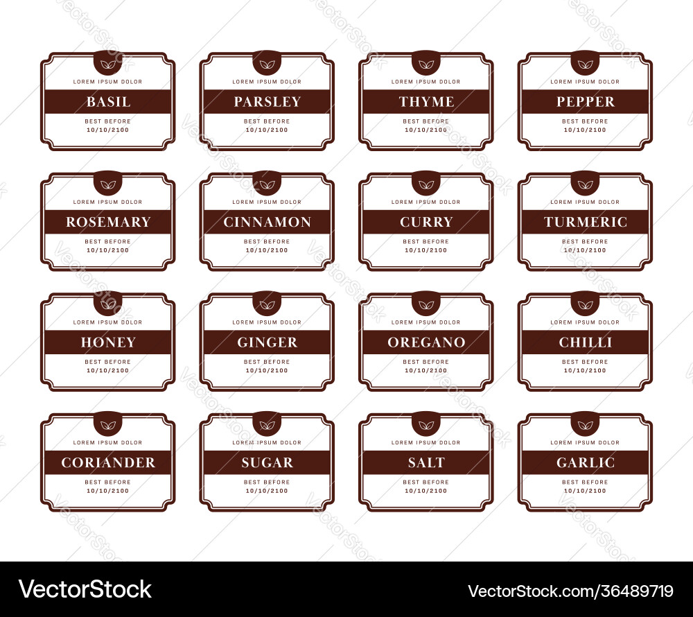 Kitchen seasoning pantry label sticker set Vector Image