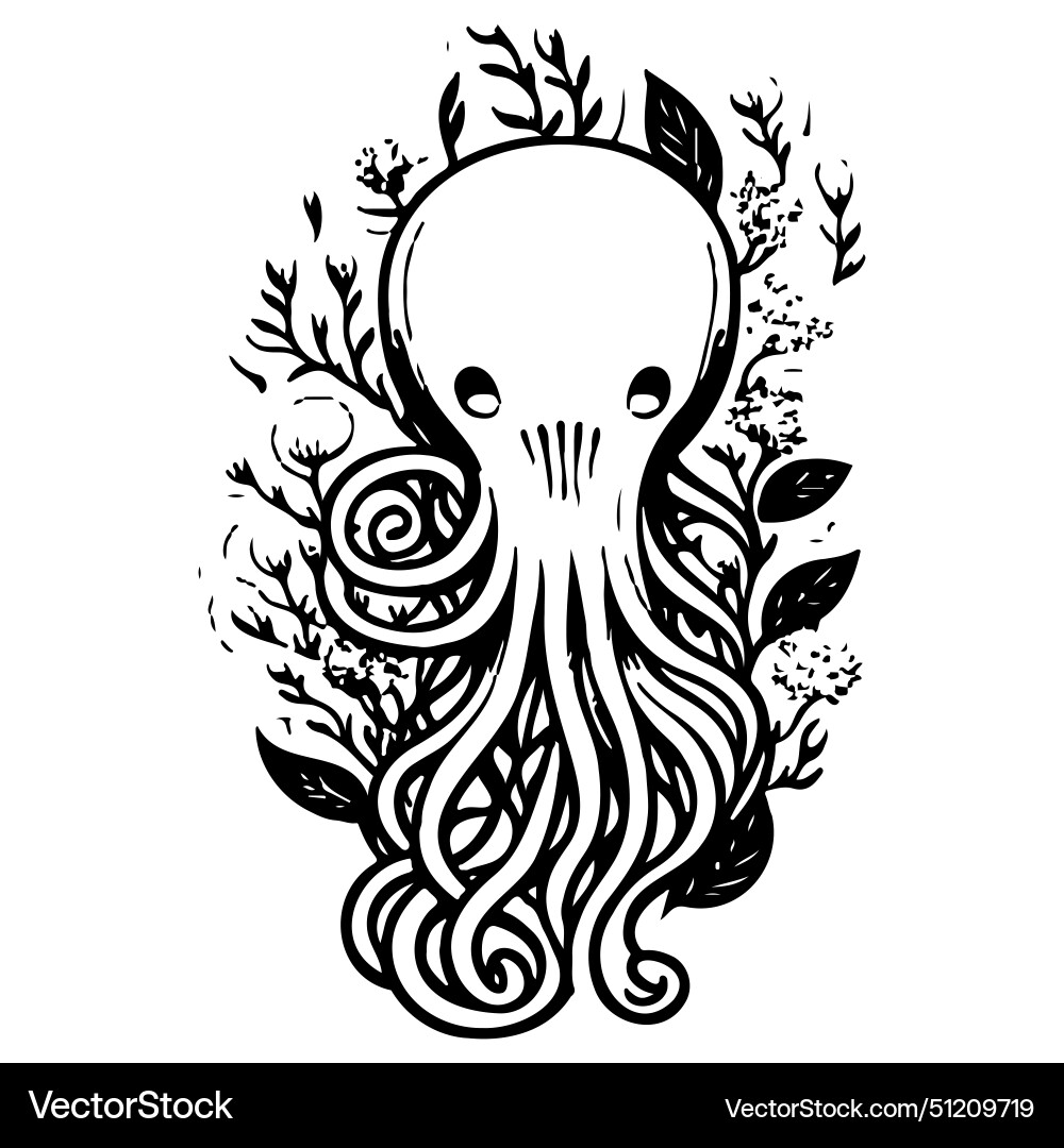 Octopus flower sketch hand draw Royalty Free Vector Image