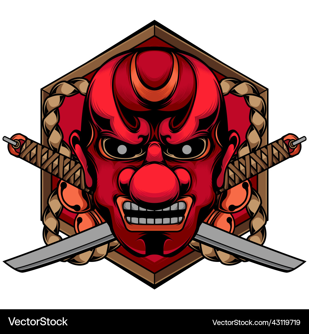 Tengu mask and katana logo Royalty Free Vector Image