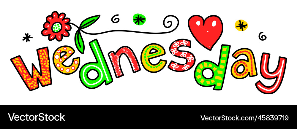 Wednesday week day doodle text lettering Vector Image