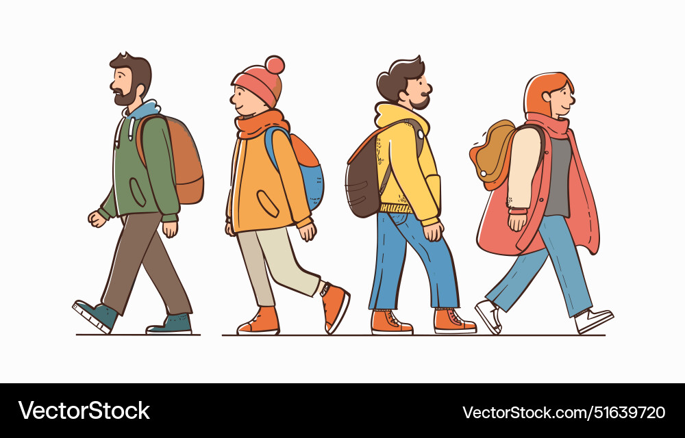 Four diverse individuals strolling side side Vector Image