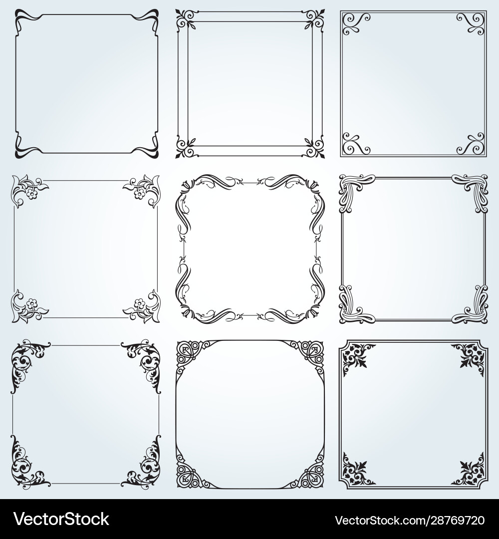 Frames and borders square decorative set Vector Image