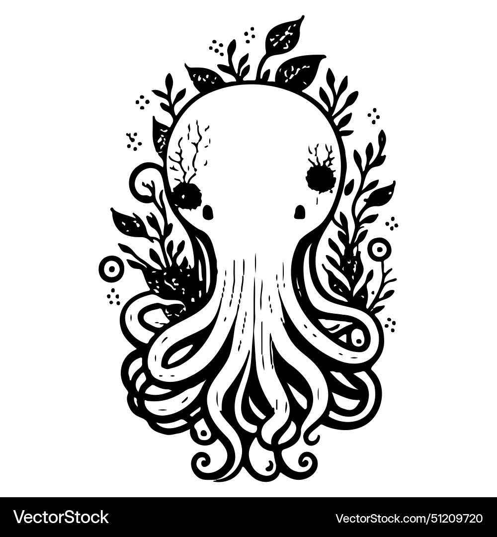 Octopus flower sketch hand draw Royalty Free Vector Image
