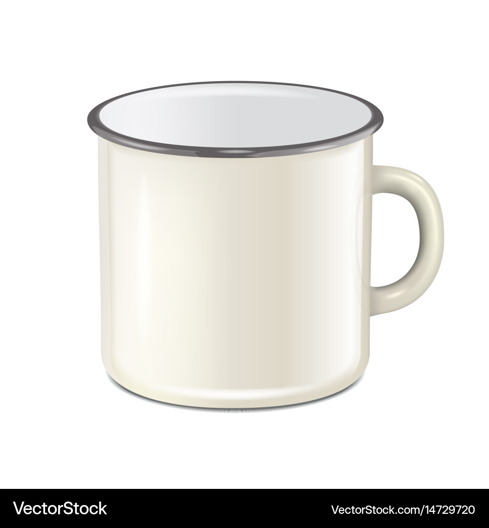 Realistic enamel metal white mug isolated Vector Image