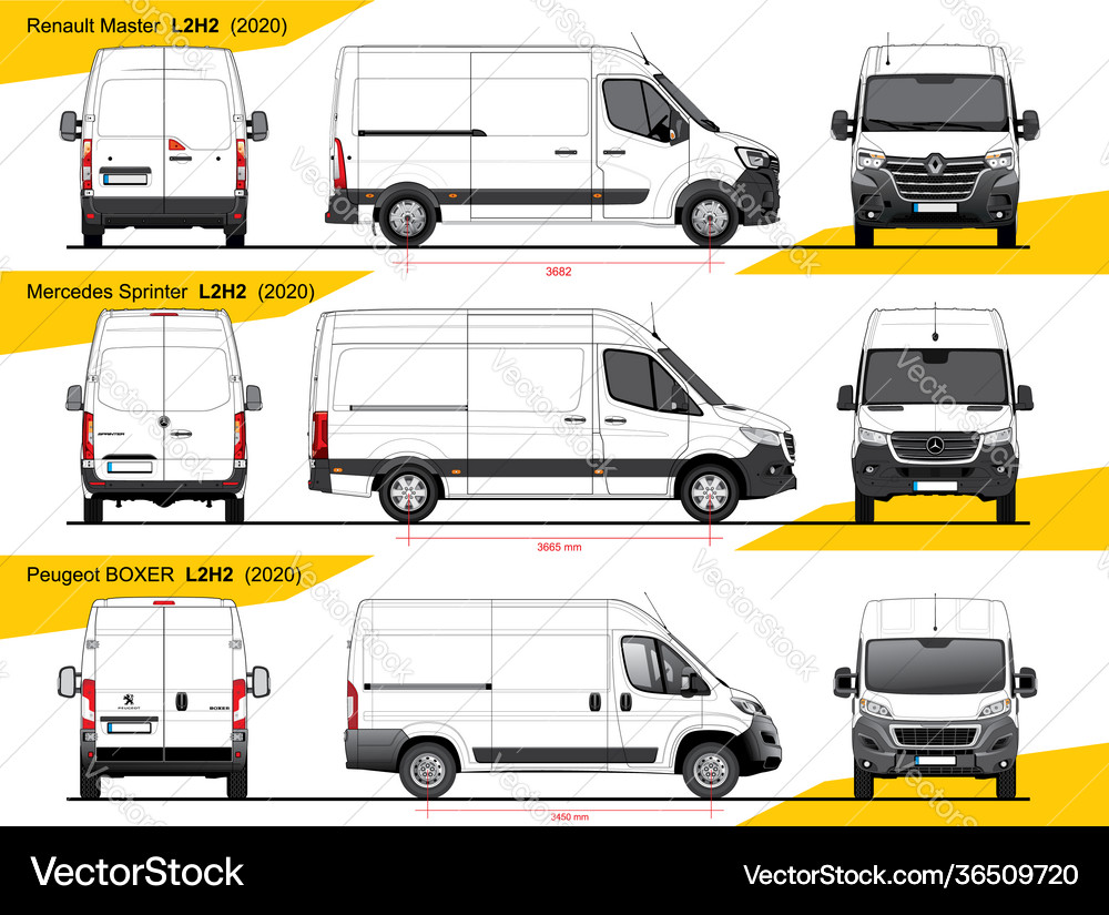 Set cargo delivery vans l2h2 2020 Royalty Free Vector Image