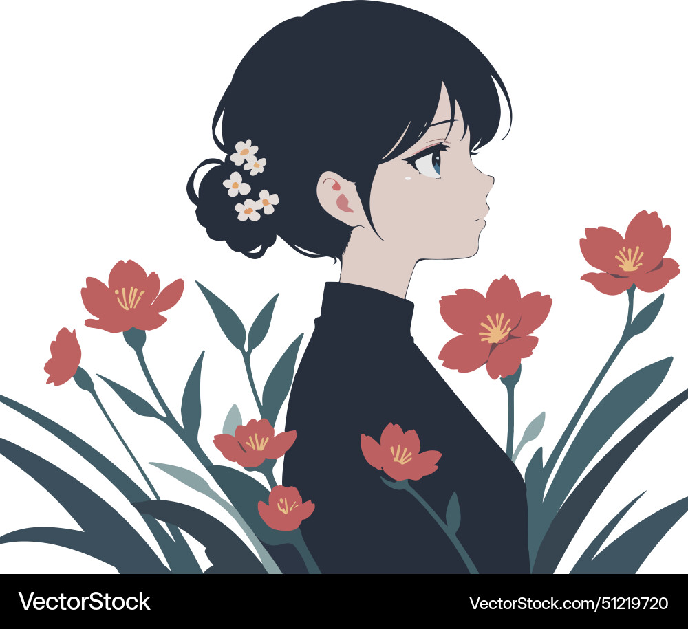 Young girl in flowers Royalty Free Vector Image