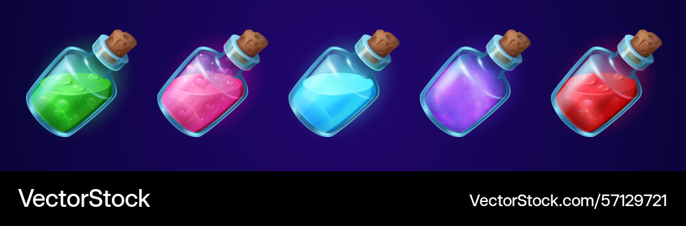 Bottles with magic potions elixirs and poisons Vector Image