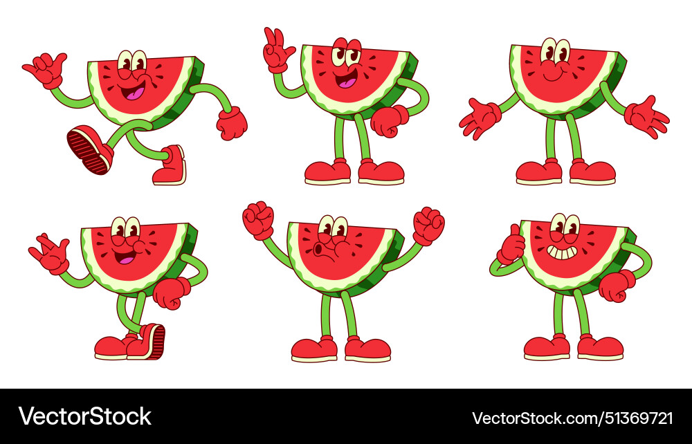 Collection of happy watermelon characters Vector Image