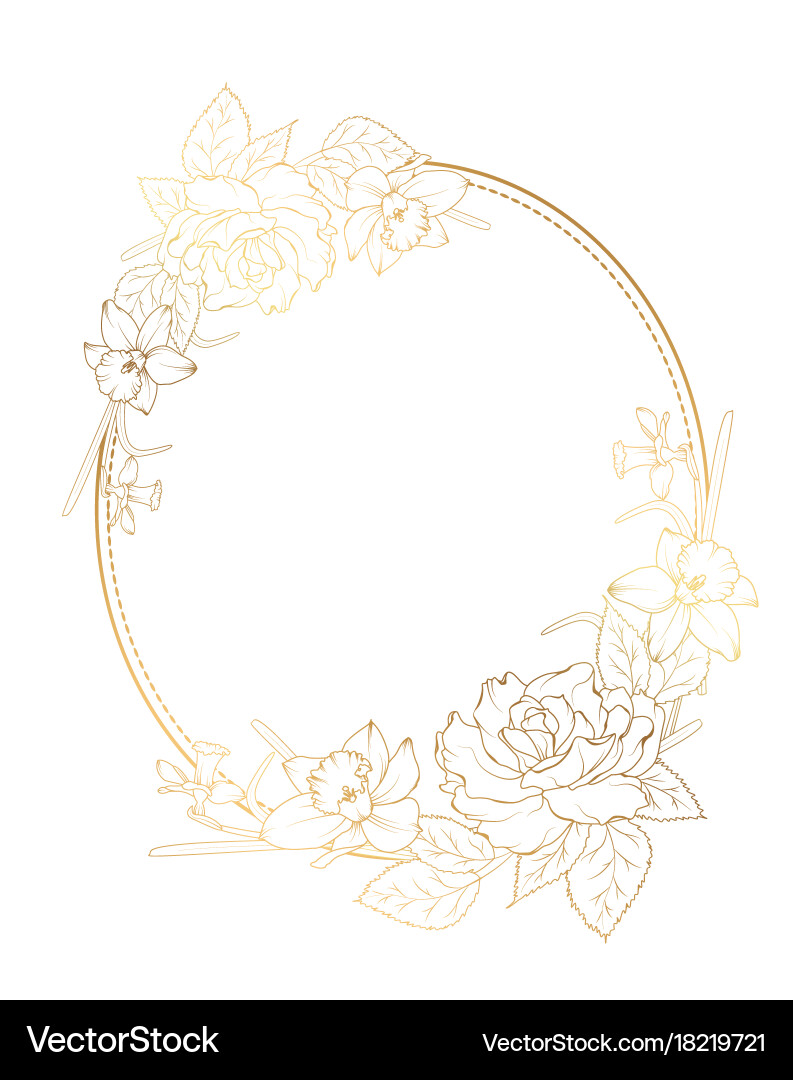 Floral Gold Frame with Roses Royalty Free Vector Image