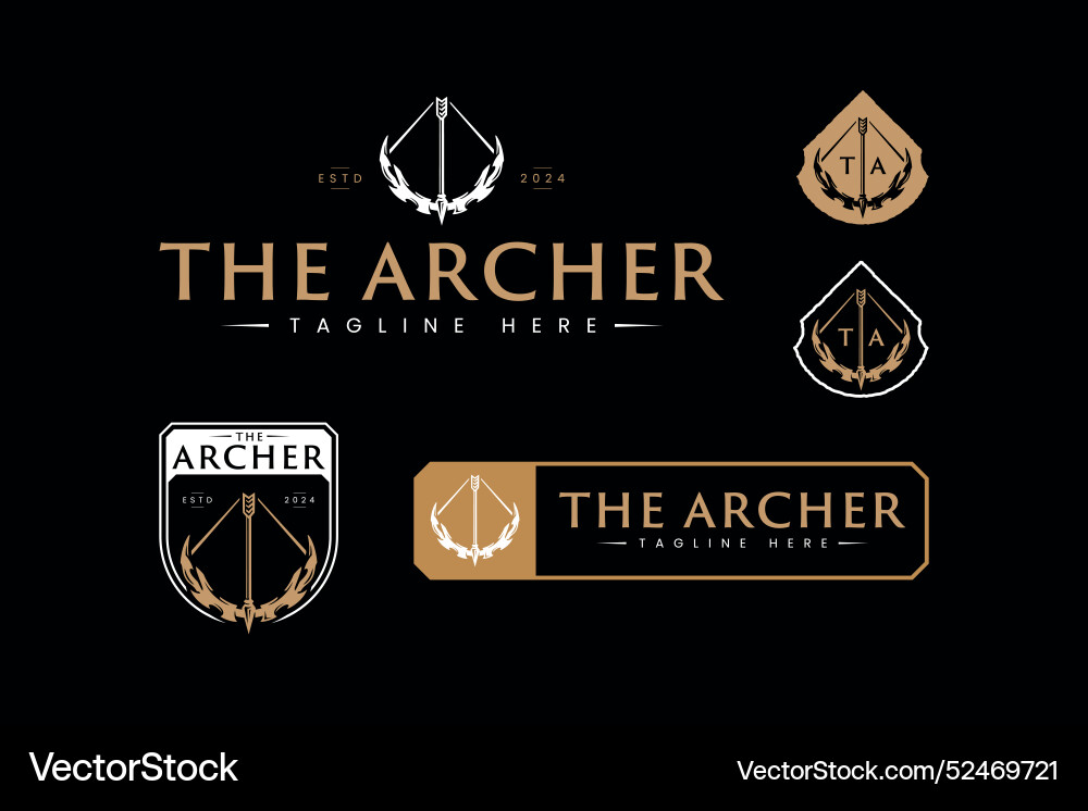 Hunt with archery bow and arrow vintage logo set Vector Image