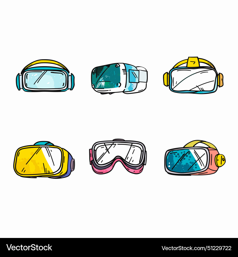 Assorted colorful ski goggles varieties laid out Vector Image