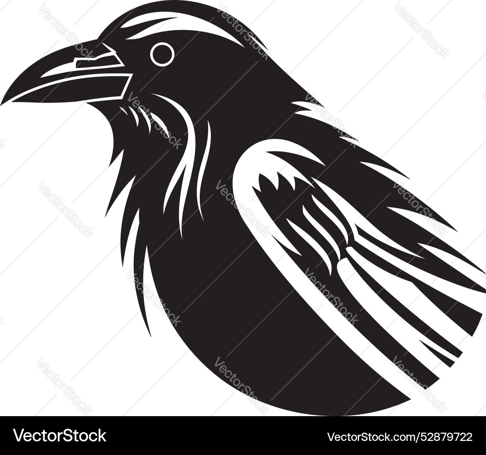 Intricate black bird crest minimalistic raven Vector Image