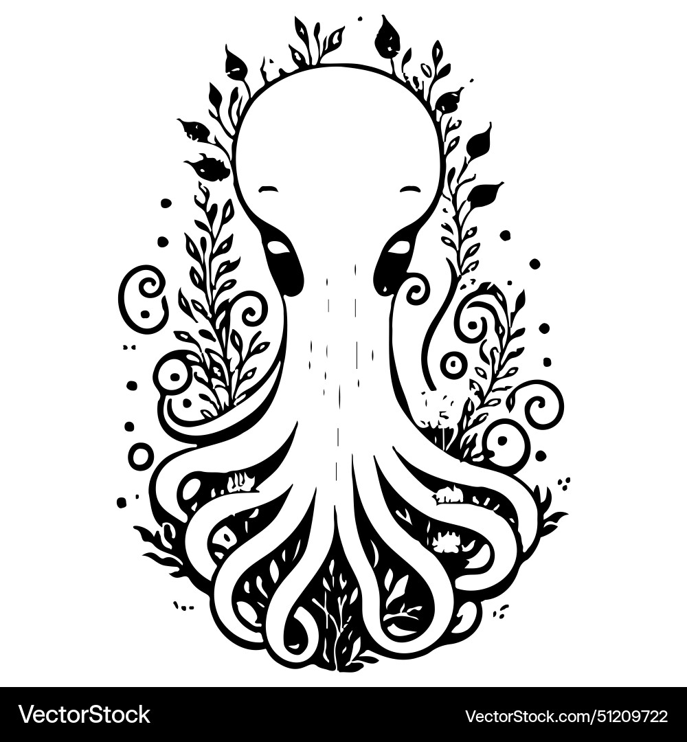 Octopus flower sketch hand draw Royalty Free Vector Image