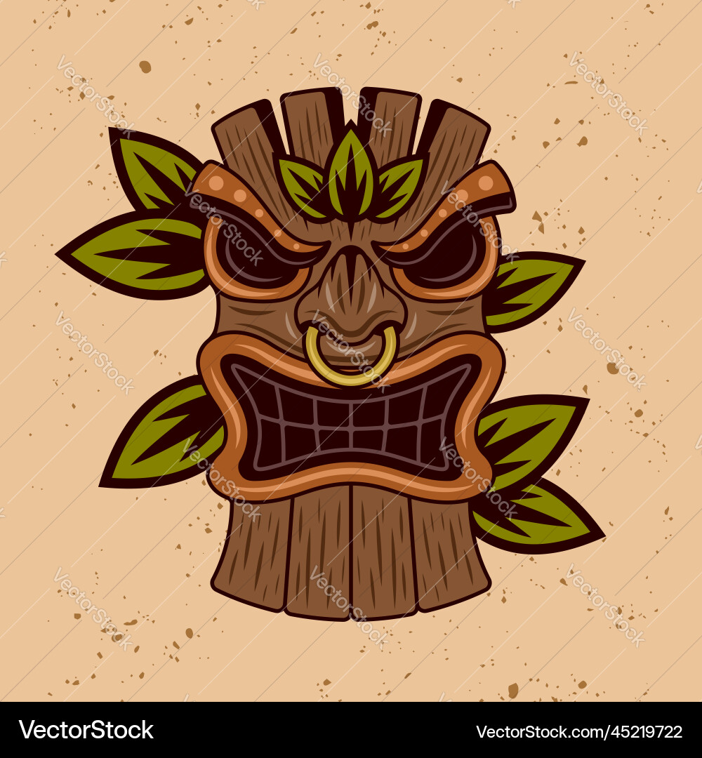 Tiki head and leaves Royalty Free Vector Image