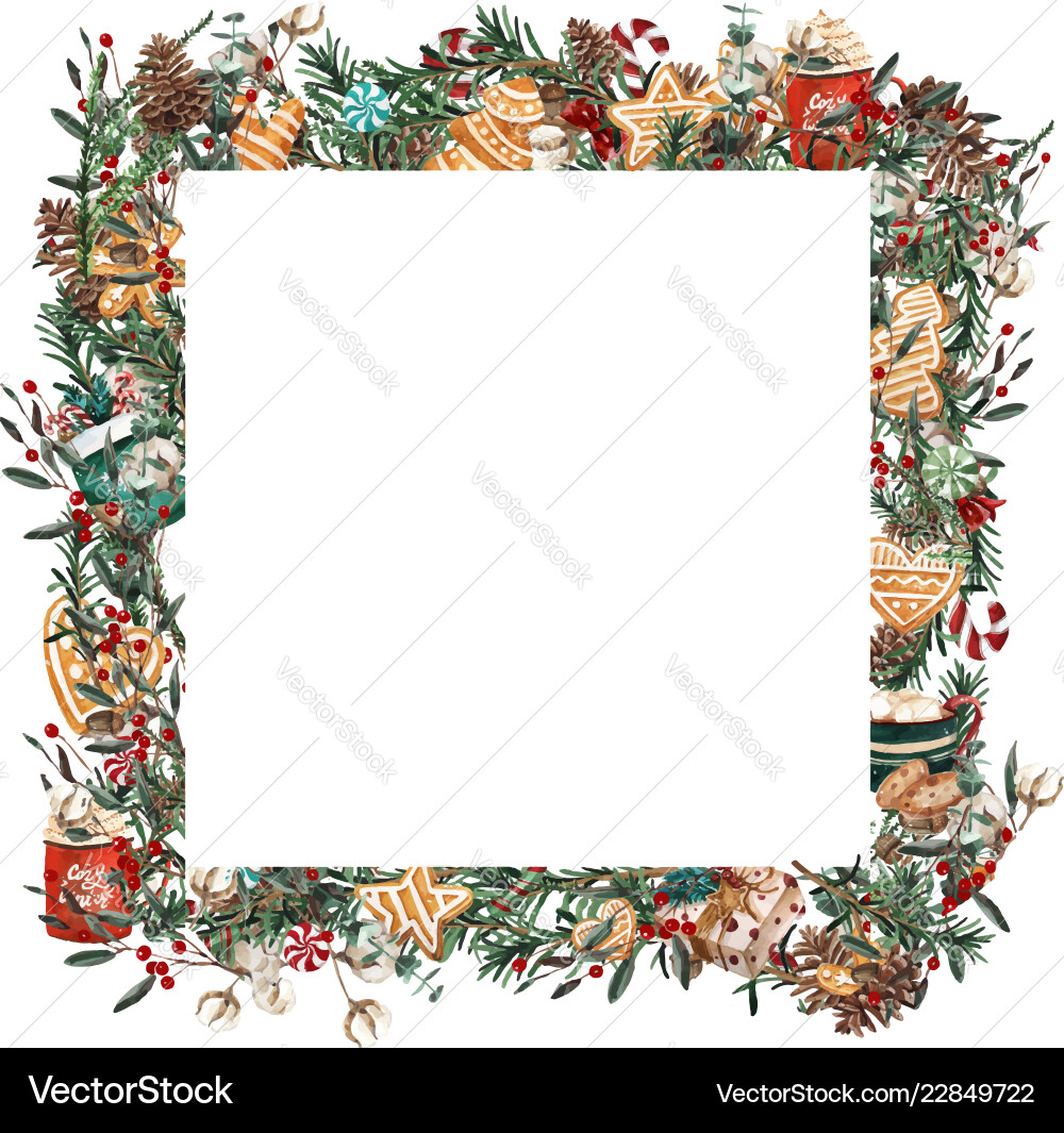 Watercolor christmas frame square shape template Vector Image