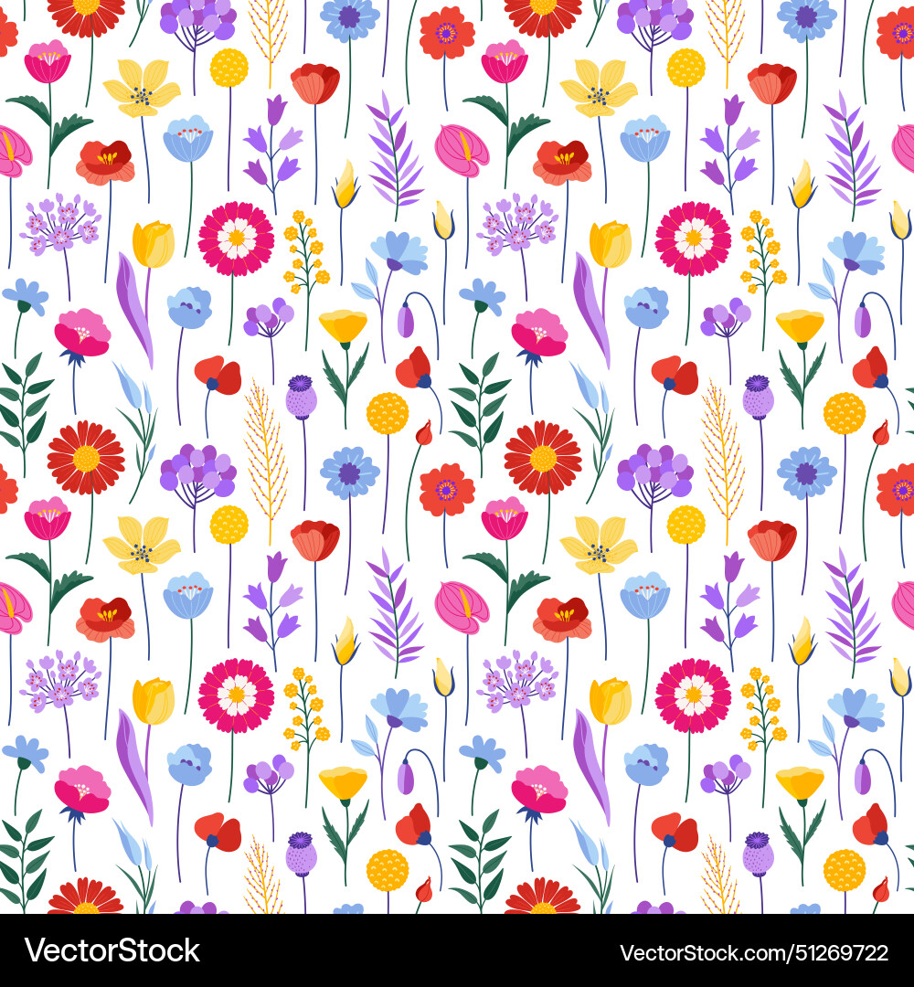 Wildflowers seamless pattern beige background Vector Image