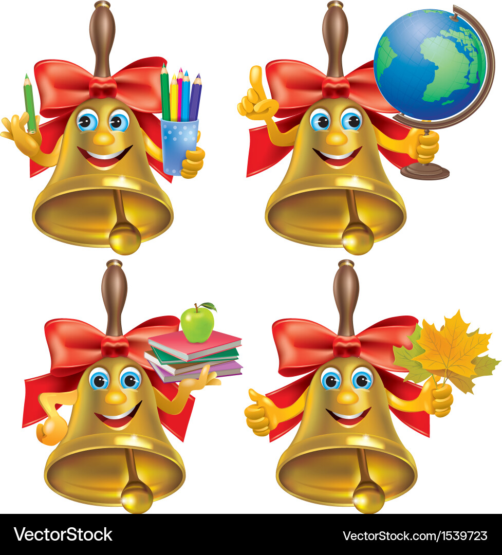 Funny school bell with accessories Royalty Free Vector Image