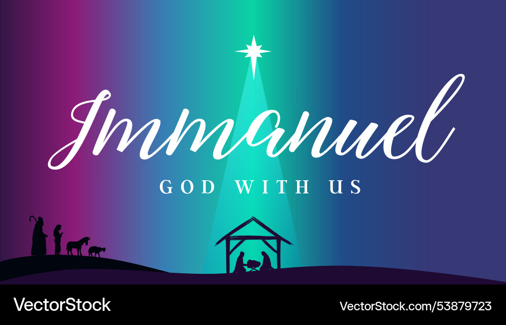Immanuel god with us - text and bethlehem star Vector Image