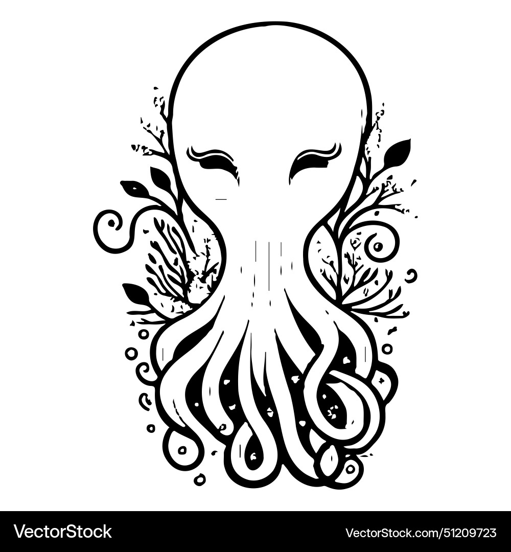 Octopus flower sketch hand draw Royalty Free Vector Image