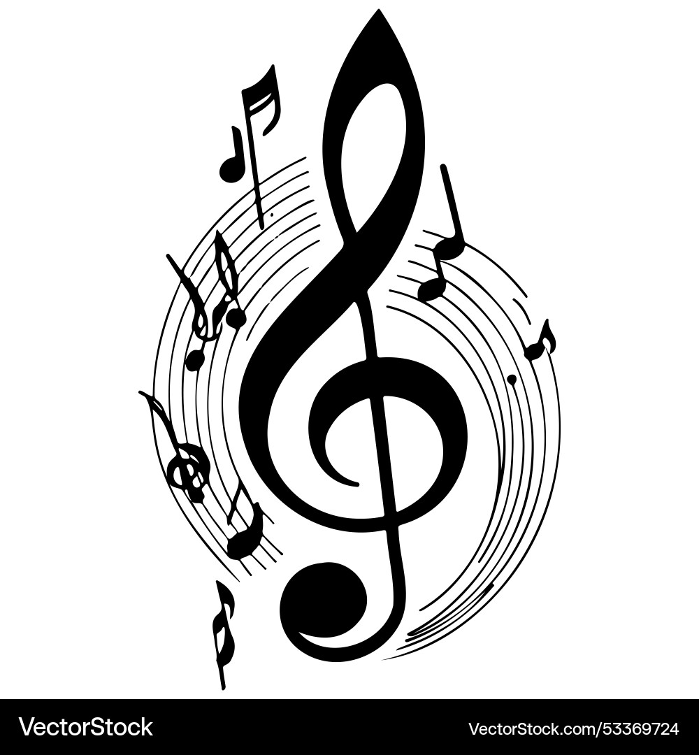 Black music notes drawing realistic outline line Vector Image