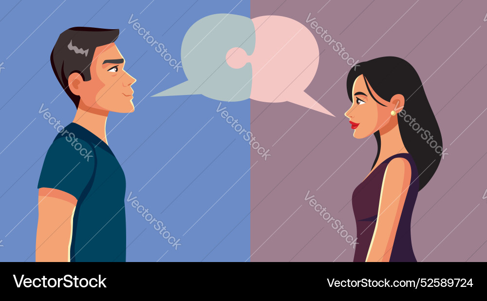 Couple communicating with puzzle speech bubbles Vector Image