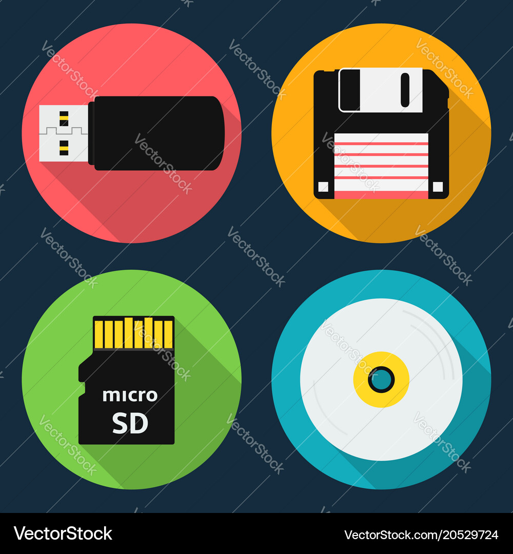 Data Storage Icons - Flat Style Royalty Free Vector Image