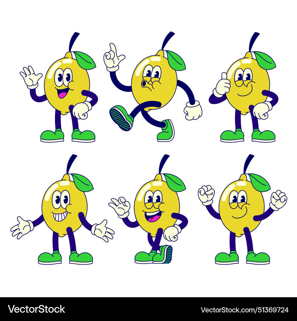 Funny lemon mascot characters with various pose Vector Image