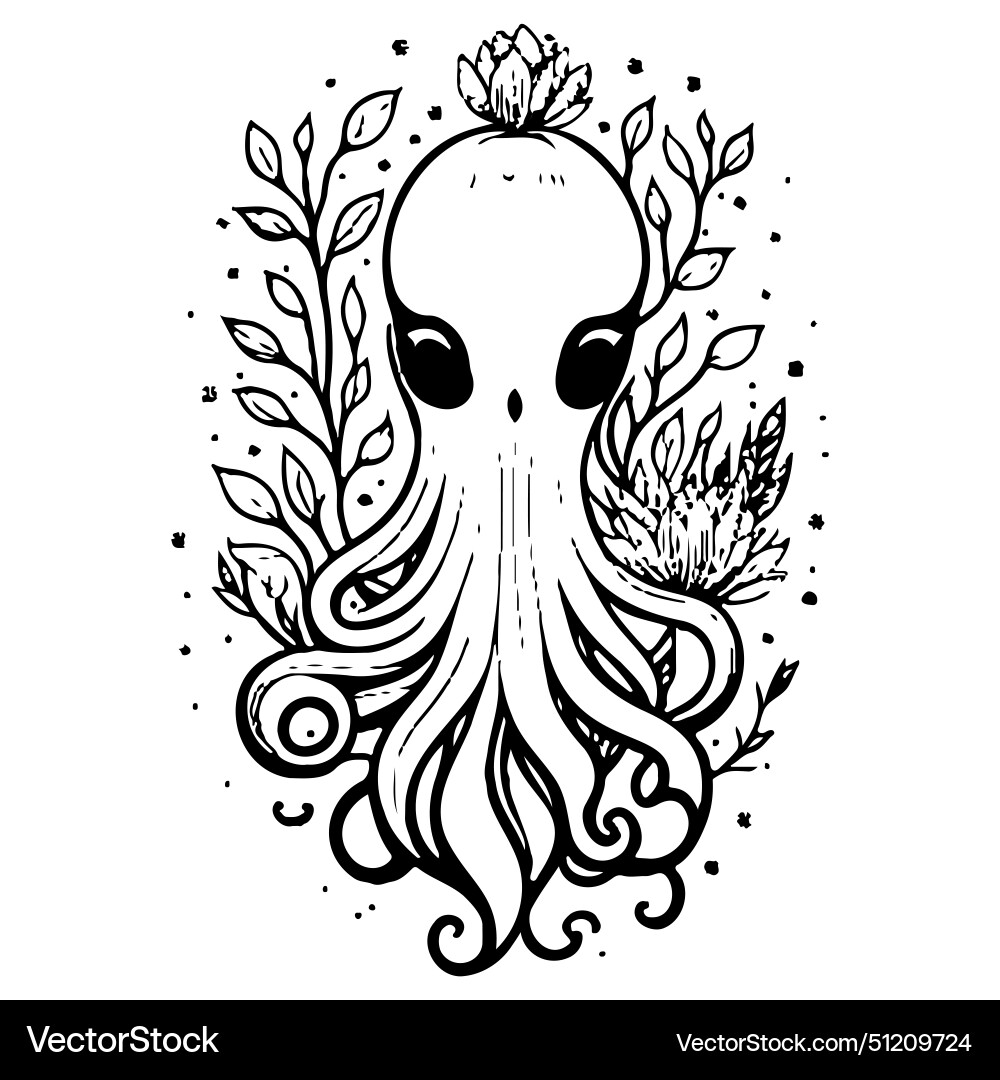 Octopus flower sketch hand draw Royalty Free Vector Image
