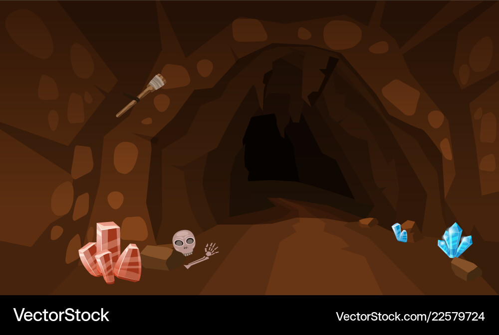 Treasure cave with crystals screen Royalty Free Vector Image