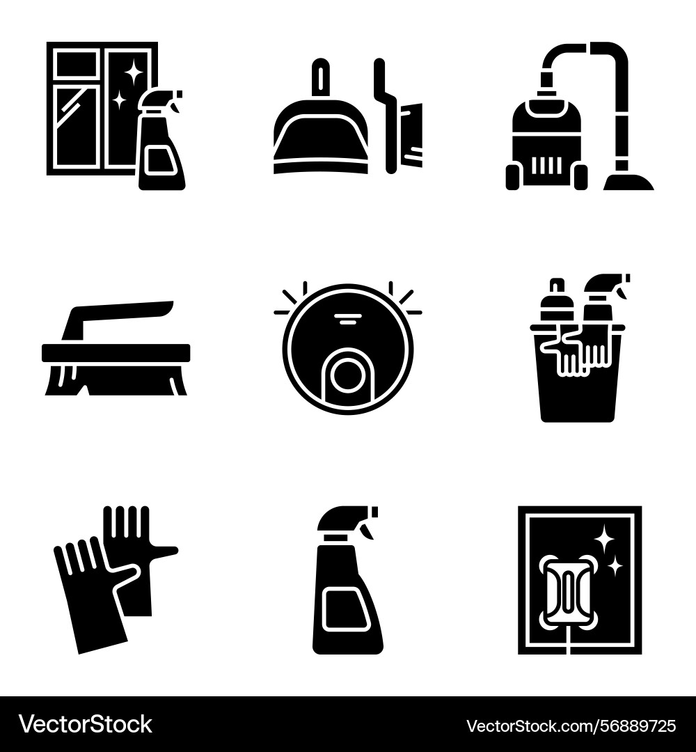 Black cleaning icon set featuring sprays vacuums Vector Image