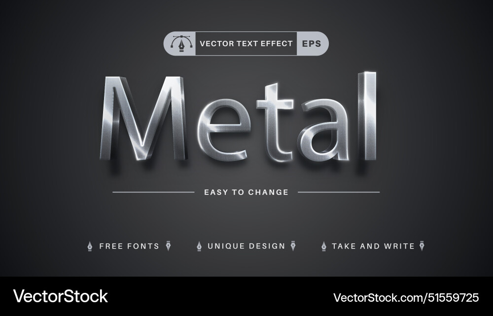 Metall - editierbarer Texteffekt Schriftstil Vektorbild