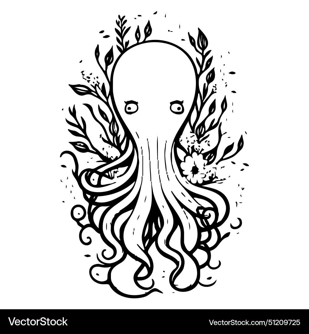Octopus flower sketch hand draw Royalty Free Vector Image