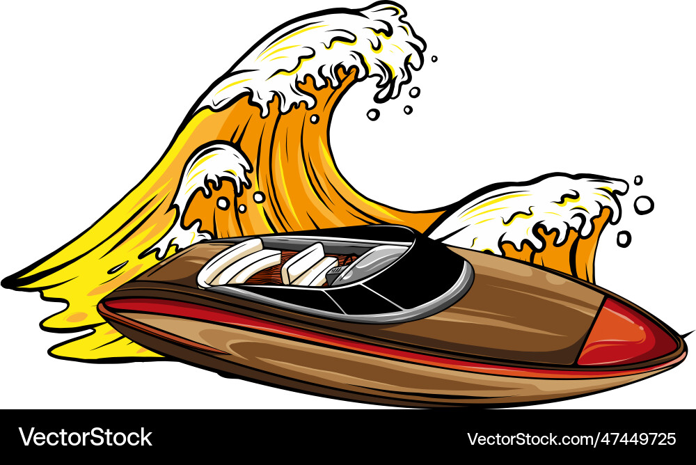 Sea boat with wave water Royalty Free Vector Image