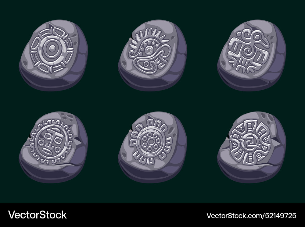 Stone with aztec symbols hieroglyphs Royalty Free Vector