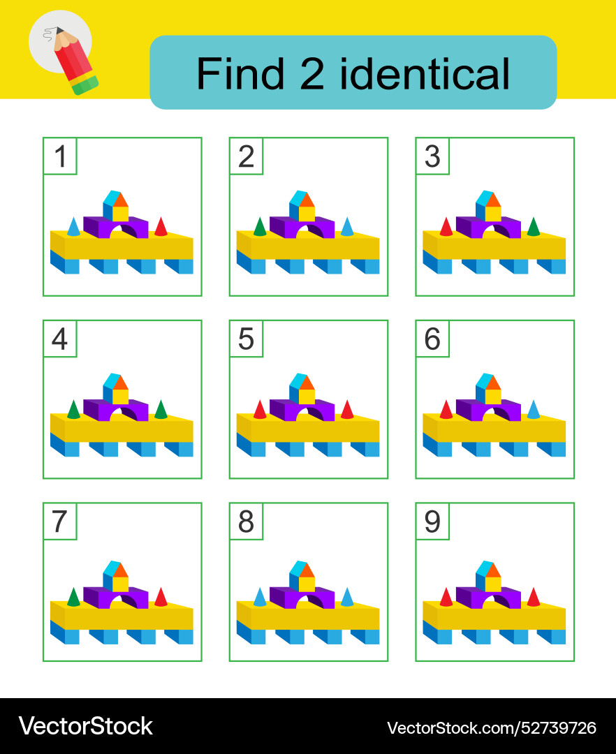 Fun puzzle game find two identical pyramids Vector Image