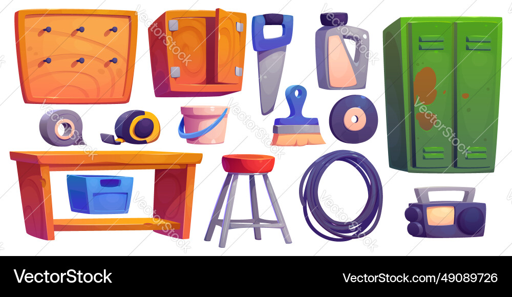 Garage interior elements set Royalty Free Vector Image