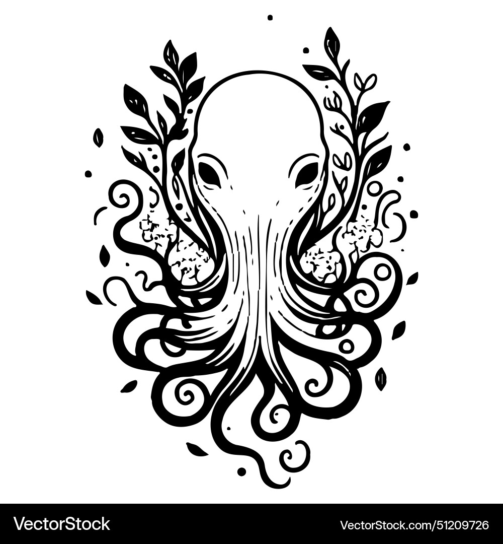 Octopus flower sketch hand draw Royalty Free Vector Image